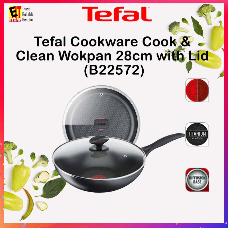 Tefal Cookware Cook & Clean Wokpan 28cm with Lid (B22572) B2257295 | Shopee Malaysia
