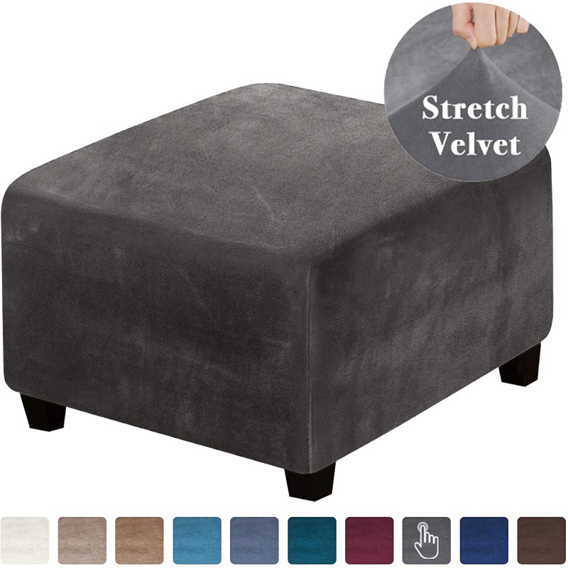 Thick Velvet 3 Size Square Ottoman Covers Stretch Footstool Cover Bench ...