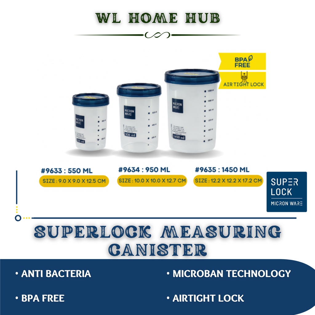 SUPERLOCK Measuring Scale Round Tall Canister Food Storage Container ...