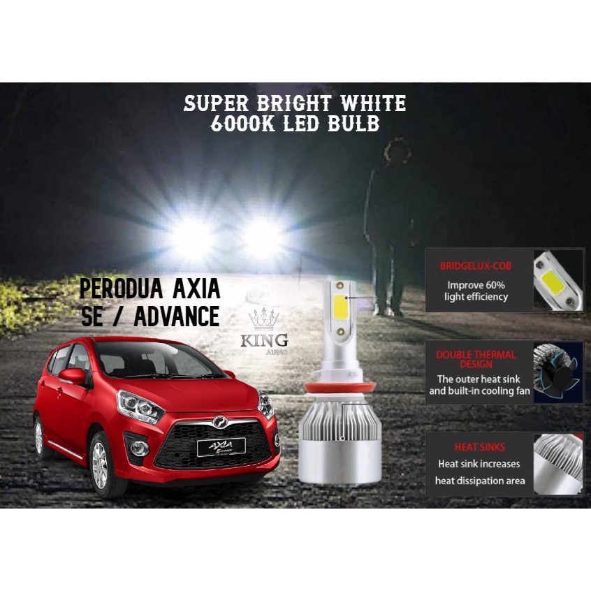 Perodua Axia SE/Advance C6 LED Light Bulb 6000K White 1Pair 2pcs Car ...