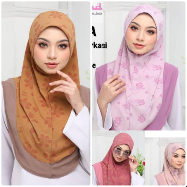 tudung sarung moscrepe 2tone corak bunga lining plain soft awning scuba ...