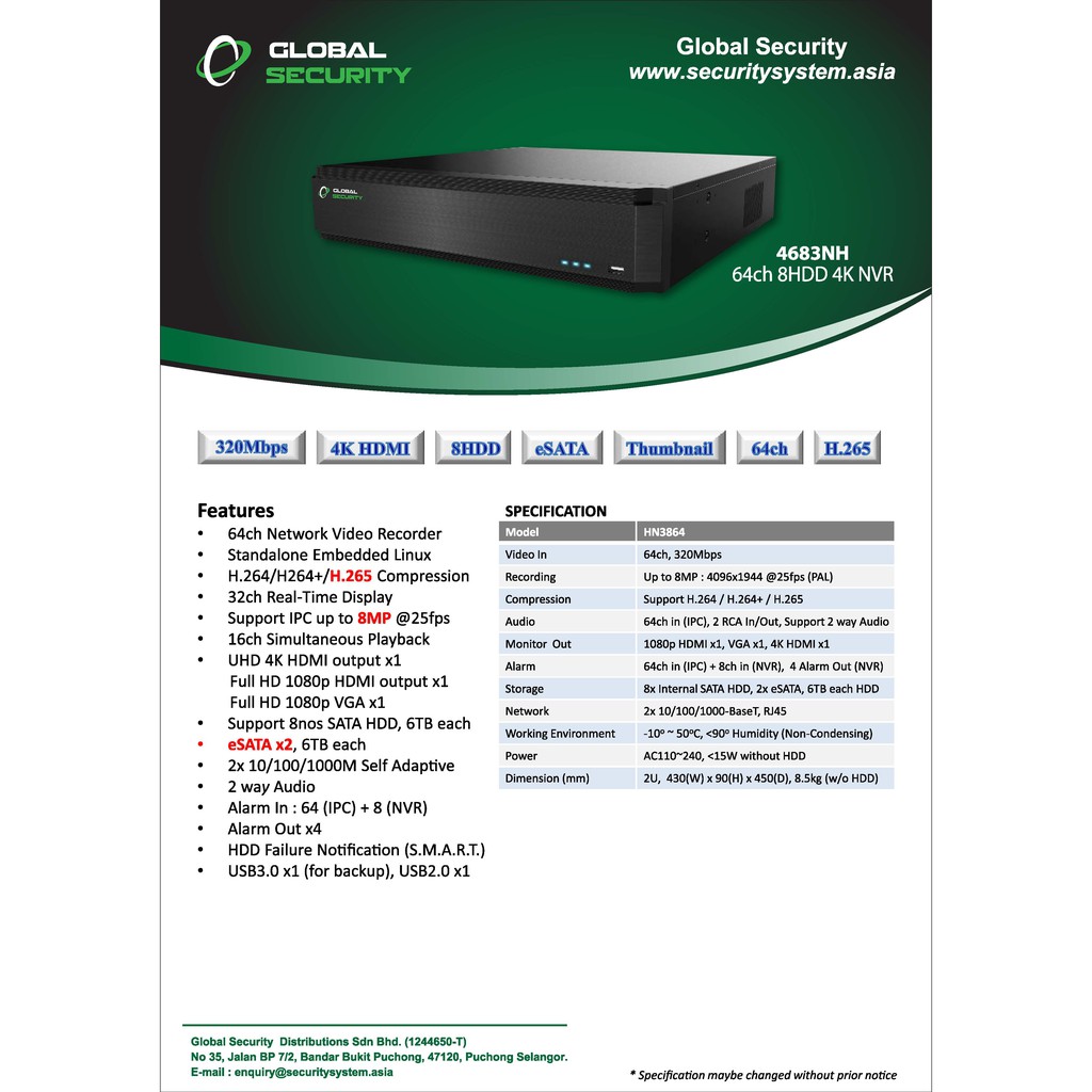 GS-NVR3864- 64CH 8HDD 4K SERIES-NVR/NETWORK VIDEO RECORDER/OUTPUT 1080P ...