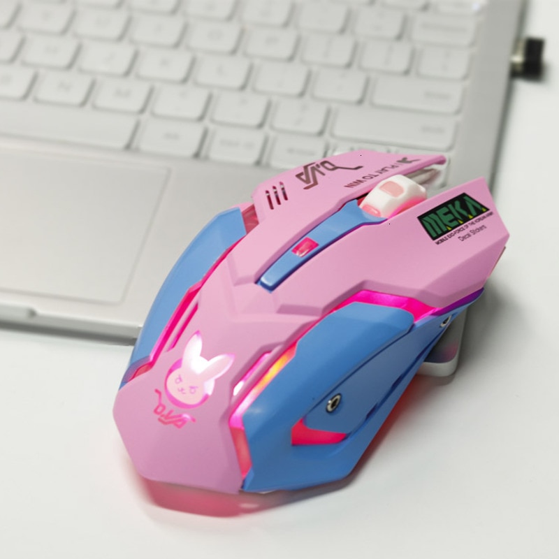 Pink Wireless Computer Gaming Mouse Rechargeable Optical Mice 2400 DPI ...