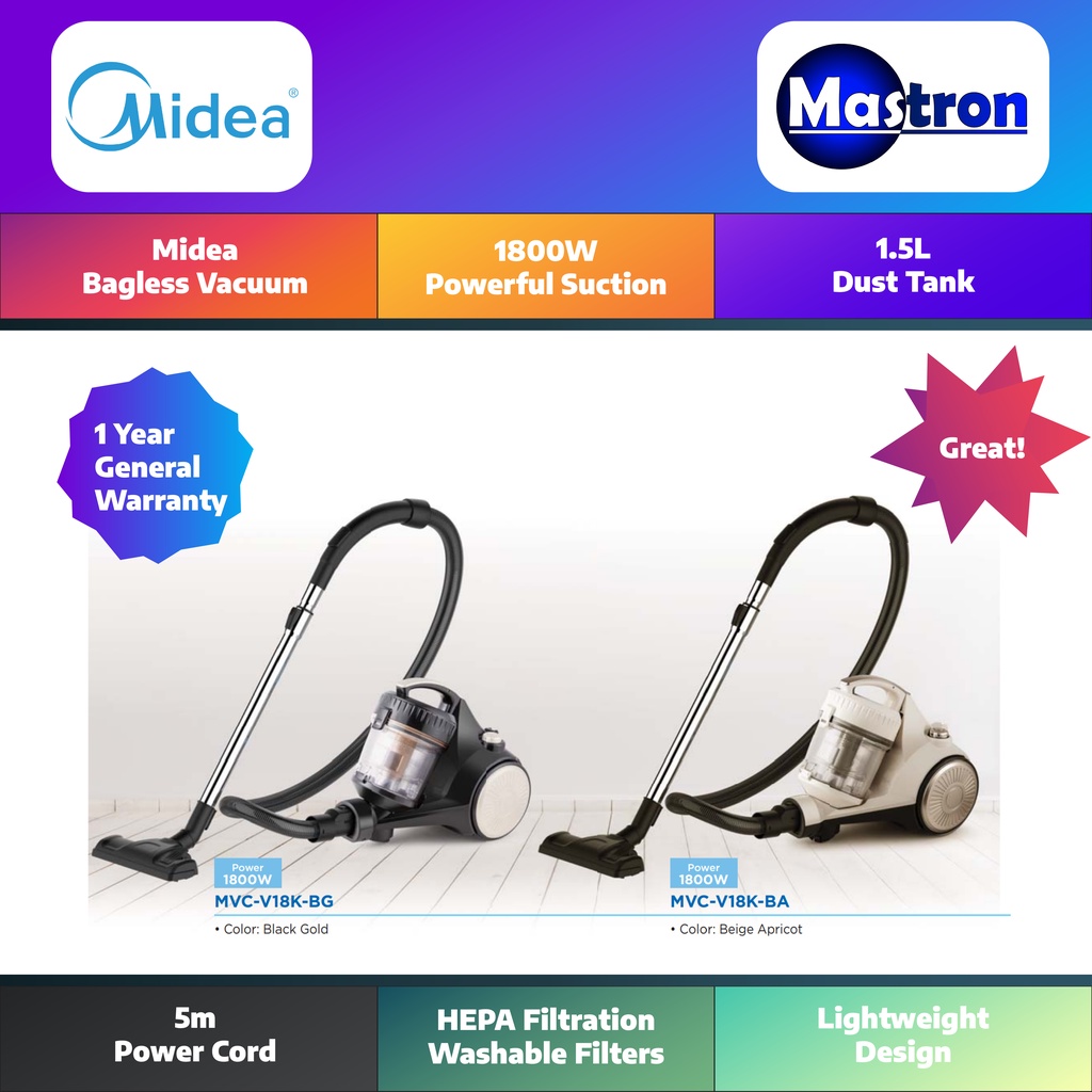 Midea Bagless Vacuum Cleanner 1800W MVC-V18K-BG MVC-V18K-BA | Cyclone ...
