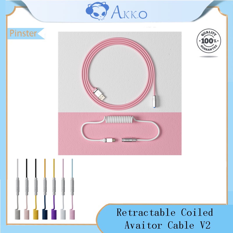 Akko Retractable Coiled Avaitor Cable V2 USB-C for Mechanical Keyboard ...