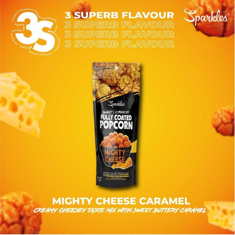 sparkles Popcorn Fully Coated 3 flavor enak coklat, cheese dan caramel ...
