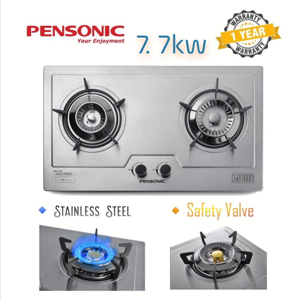 PENSONIC STAINLESS STEEL DOUBLE BURNER HOB PGH-619S WITH SAFETY VALVE ...
