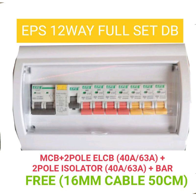 NES & EPS 40A/63A Full SET 12WAY DB BOX WITH ELCB, ISOLATOR(Main Switch ...