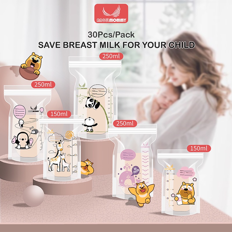 ANGELMOMMY Breastmilk Storage Bag Double Lock 5oz/8oz bag plastic susu breastmilk bags 乳袋 BPA ...