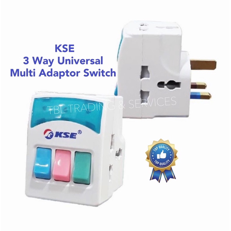 KSE 3 Way Universal Multi Adaptor Switch 13A 3000w Easy for 2 Pin ...