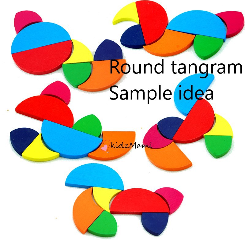 Colorful Round Tangram 3D Puzzle 7pcs Geometric Tangram Early Learning ...
