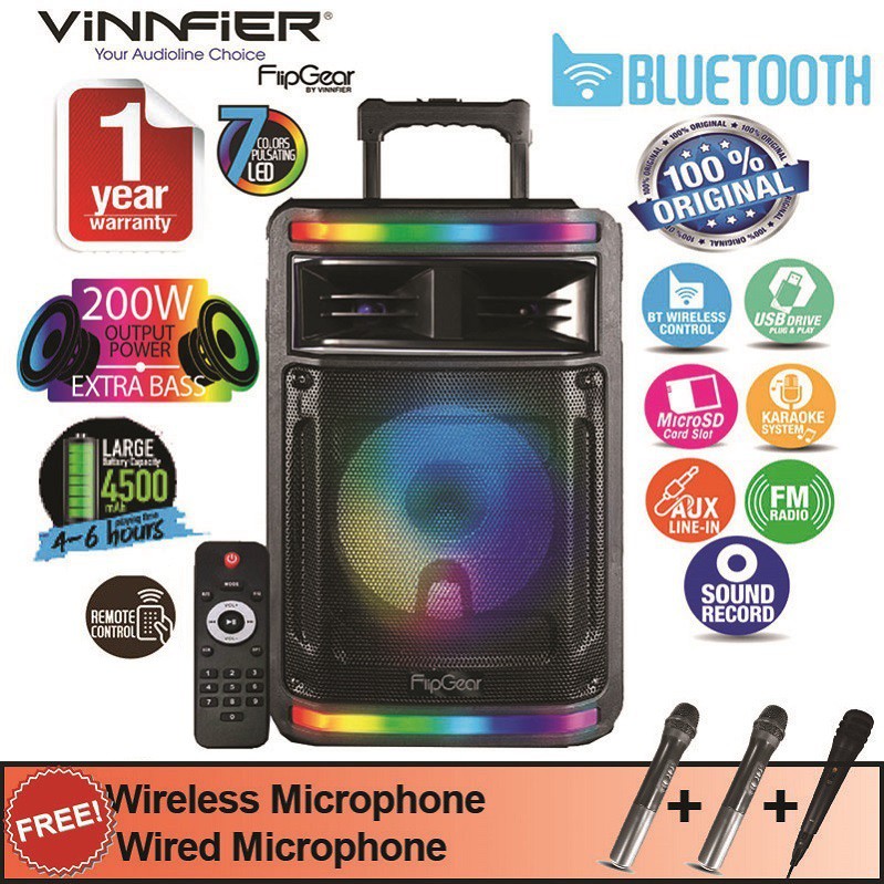 Vinnfier FlipGear Tango 300 WM Wireless Portable Trolley Bluetooth Speaker with Karaoke system ...