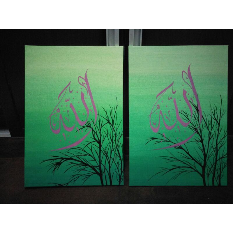 satu pasang lukisan kaligrafi khat handmade by acrylic, beautiful size ...
