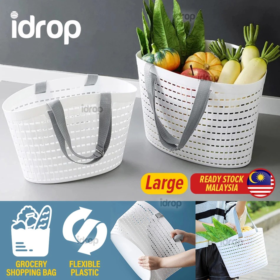 idropmy Large Grocery Basket PE Polypropylene Shopping Basket / Beg ...