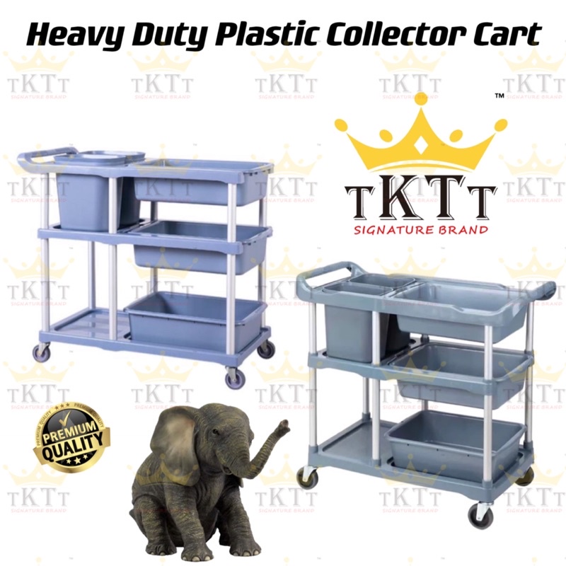 TKTT ™️ 3+2 Plastic Collector Cart Food Court Cleaning Trolley ...