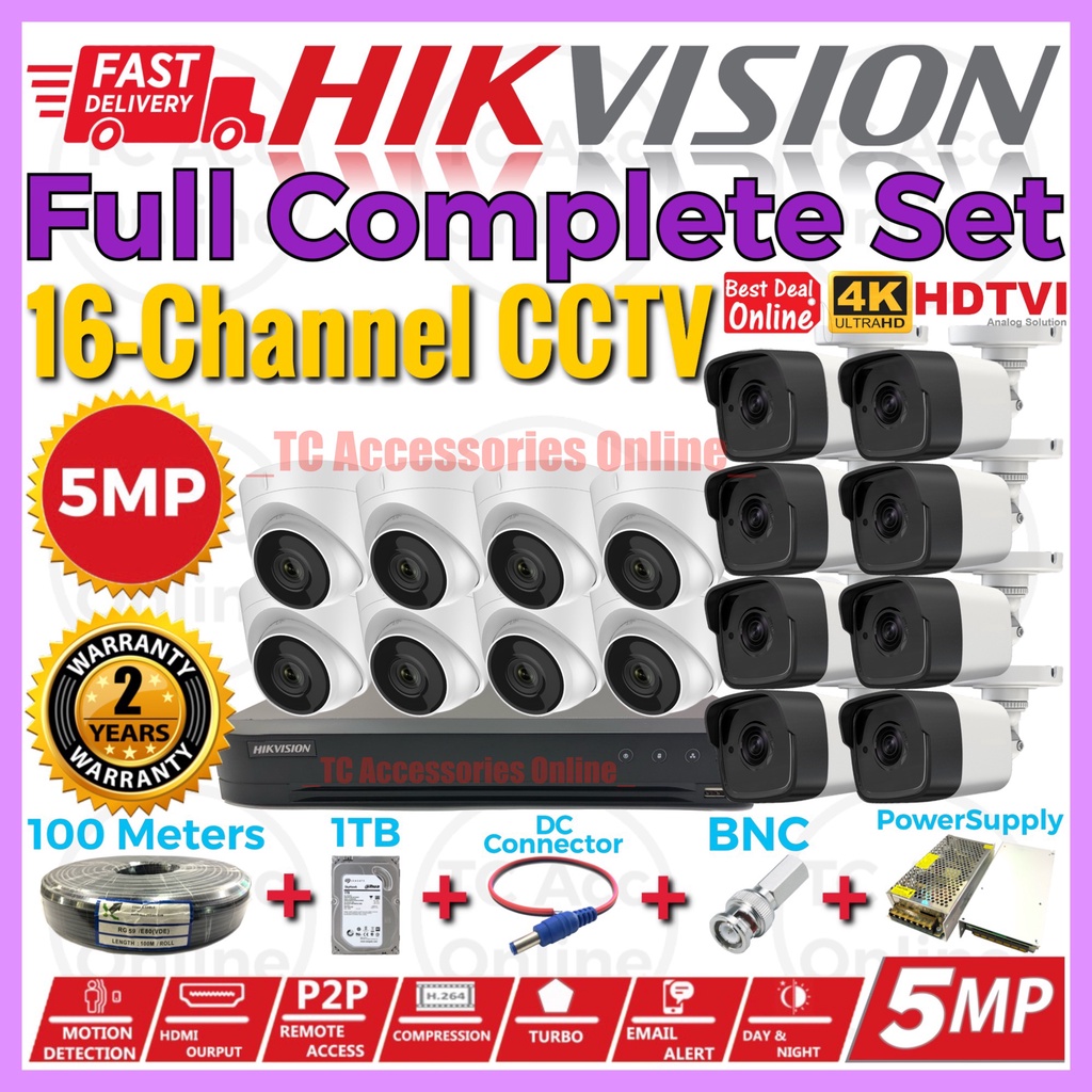 HIKVISION 5MP Full Set DIY 🌟16-CHANNEL🌟 Ultra Full HD 1920P HIK CCTV ...