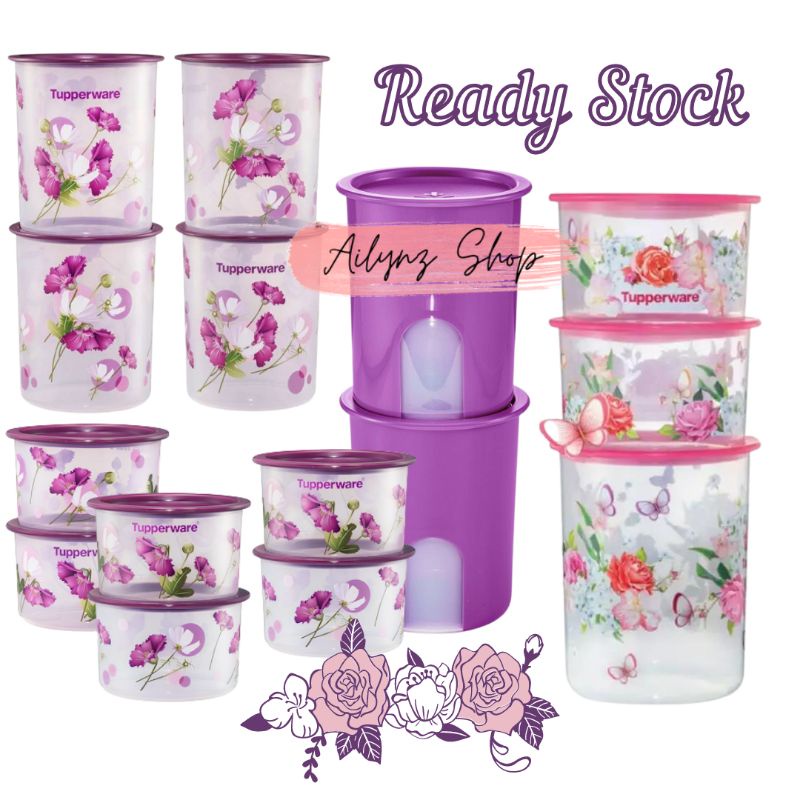 💯 ORIGINAL TUPPERWARE ROYALE BLOOM ONE TOUCH CANISTER JUNIOR 1.25L SMALL 2.0L MEDIUM 3.0L FOOD ...