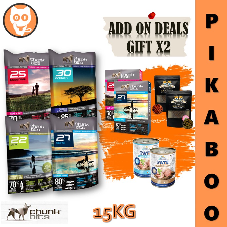 Chunk Bits Dog Food 15KG - (CHUNKBITS 25 Lamb ,27Salmon ,30Growth ...