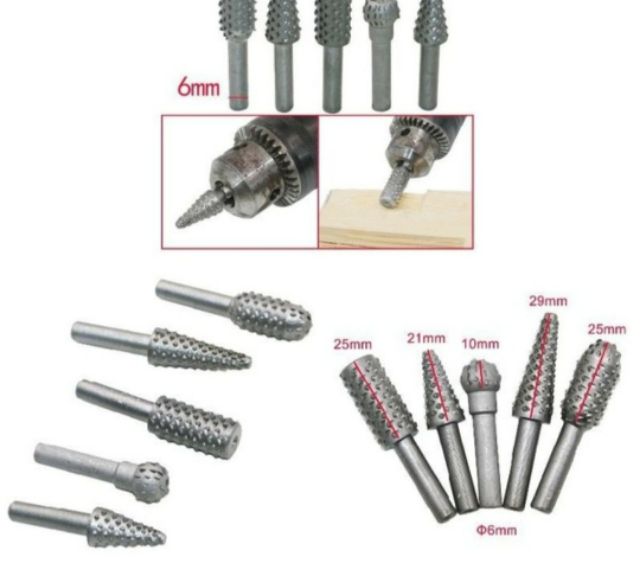 5 Piece Rotary File Rasp Carbide Burrs Set Wood Carving Bits ...
