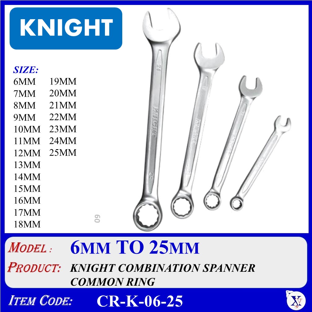 CR-K-06 - CR-K-25 6MM TO 25MM KNIGHT COMBINATION SPANNER / COMMON RING ...