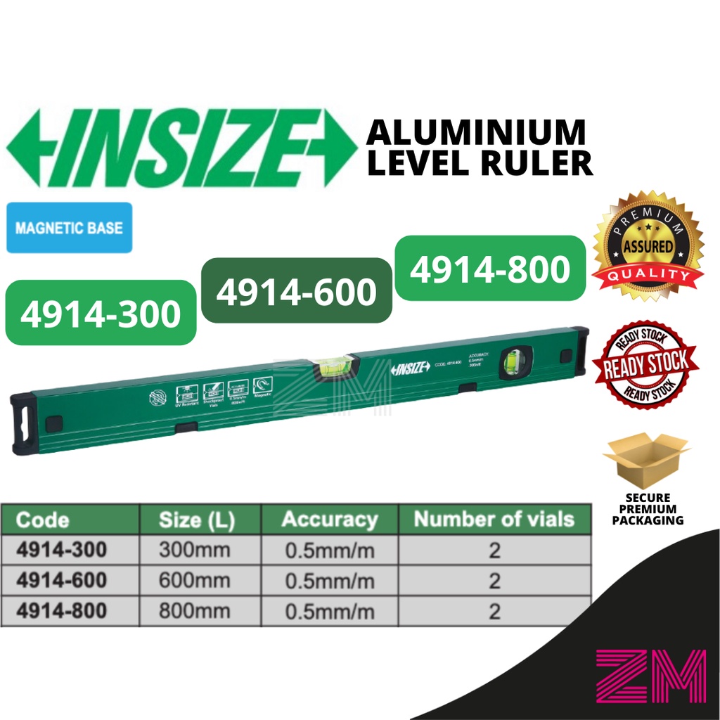 INSIZE 300mm/ 600mm/ 800mm Aluminium Spirit Level Ruler Measurement ...