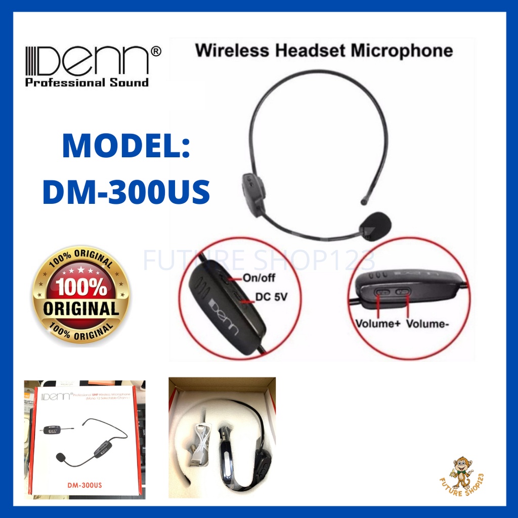 DENN DM300US DM-300US Ultra High Frequency Wireless Headset Microphone ...