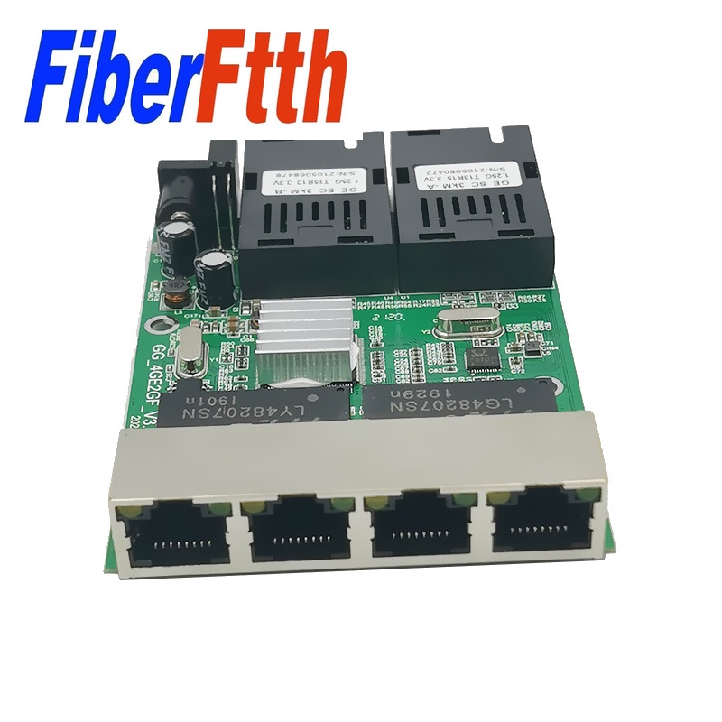 10/100/1000M switch 4 RJ45 UTP 2 SC Gigabit Fiber Optical Media ...