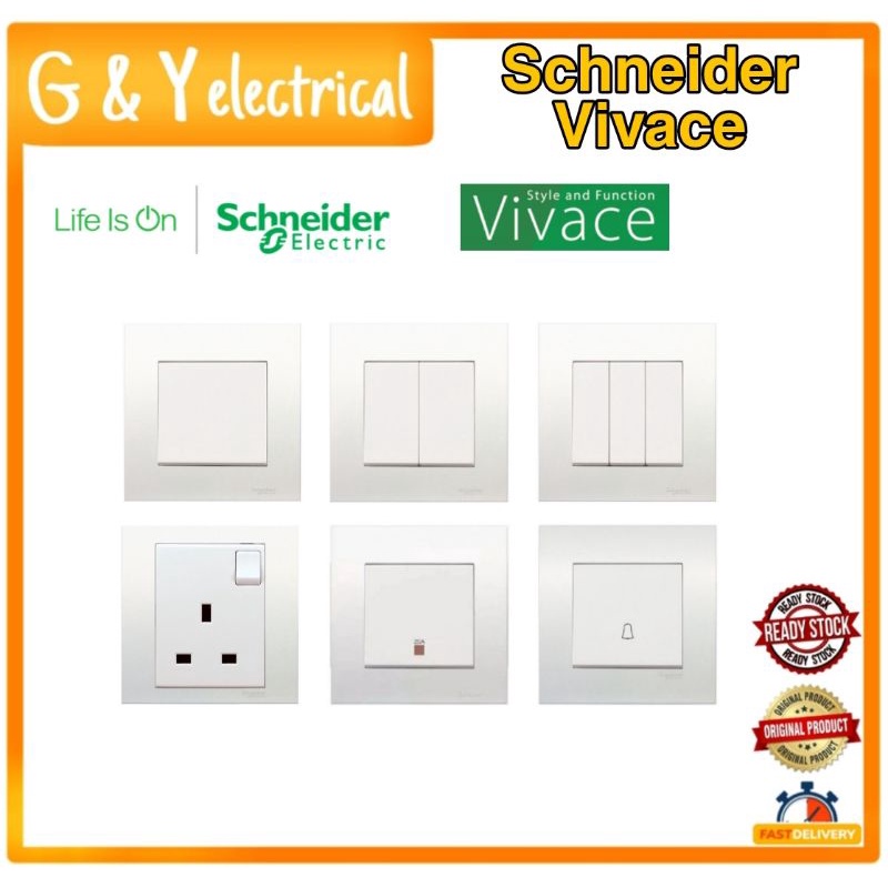 Schneider Vivace Switches & Socket 1G 2G 3G 4G 13A 15A 20A Double Pole ...