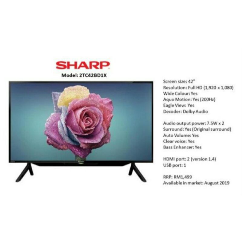 Sharp LED 42" full HD DVB-T2 model 2T-C42BD1X | Shopee Malaysia