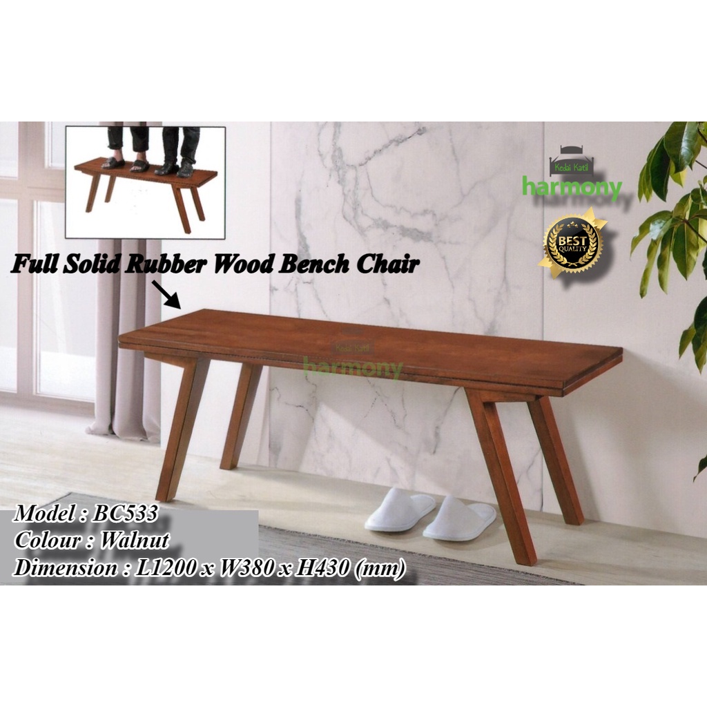 Harmony Full Solid Wooden Bench Chair / Kerusi Kayu Getah / Outdoor ...