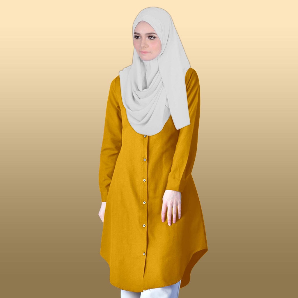 Muslimah Front Button Plain Blouse Fashion Long Sleeve Blouse Top Baju ...