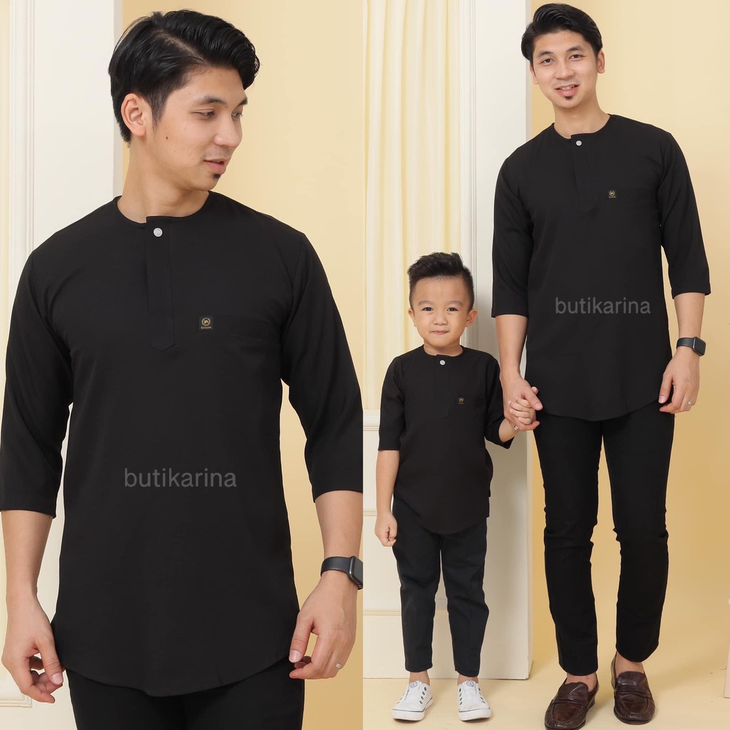 KURTA HITAM AYAH ANAK | KURTA LENGAN 3 SUKU DEWASA / BUDAK LELAKI ...
