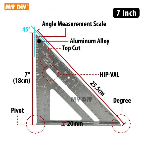 MYDIYHOMEDEPOT - 12 inch Aluminium Alloy Triangle Angle Ruler Square ...
