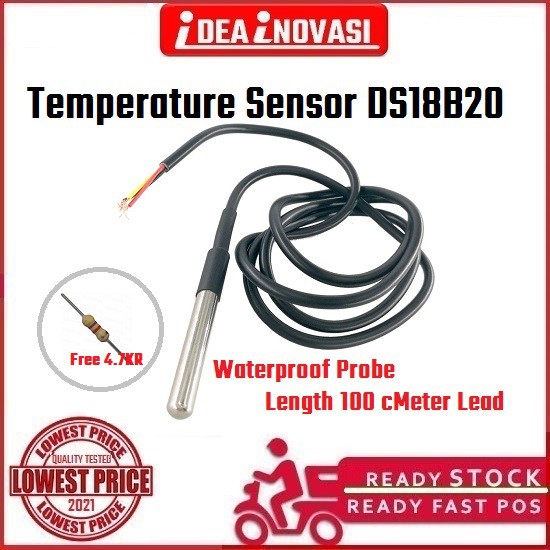 Temperature Sensor Waterproof Probe DS18B20 - Length 100 cm | Shopee ...
