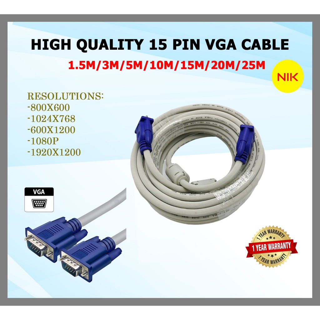 1.5M / 3M / 5M / 10M / 15M / 20M / 25M VGA / RGB HIGH QUALITY 15PIN ...