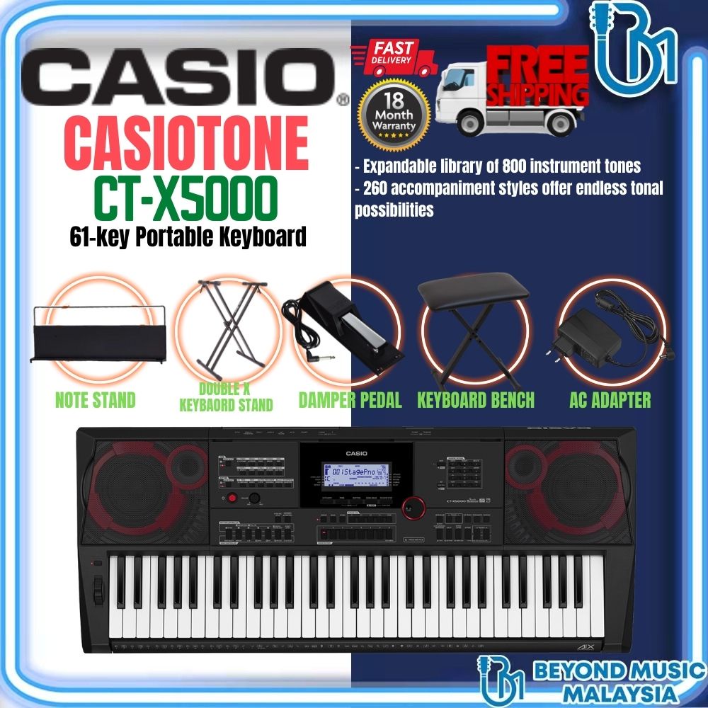 Casio CT-X5000 61-Keys Portable Keyboard with Damper Pedal, Keyboard ...