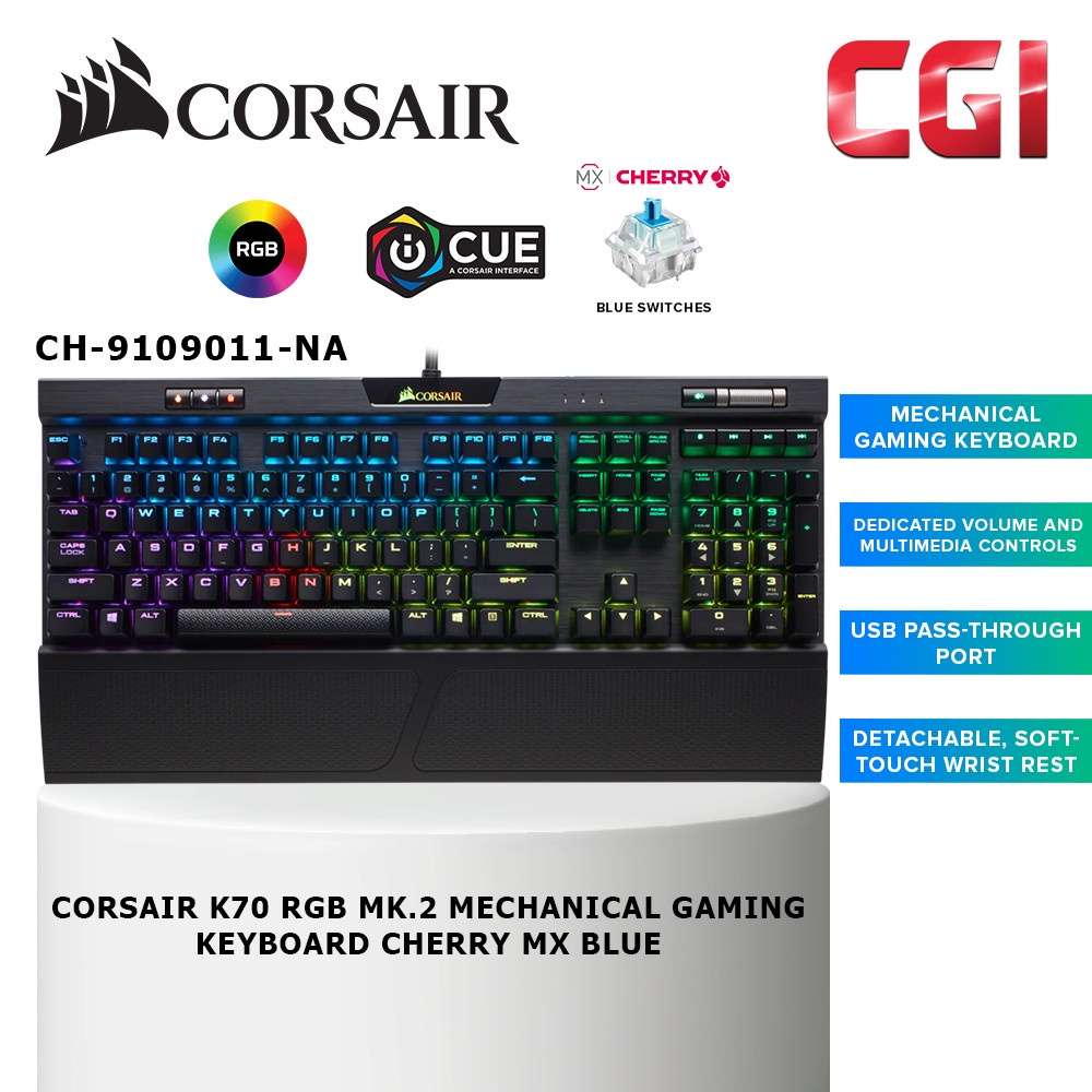 Corsair K70 RGB MK.2 Mechanical Gaming Keyboard CHERRY MX Blue (CH-9109011-NA) | Shopee Malaysia