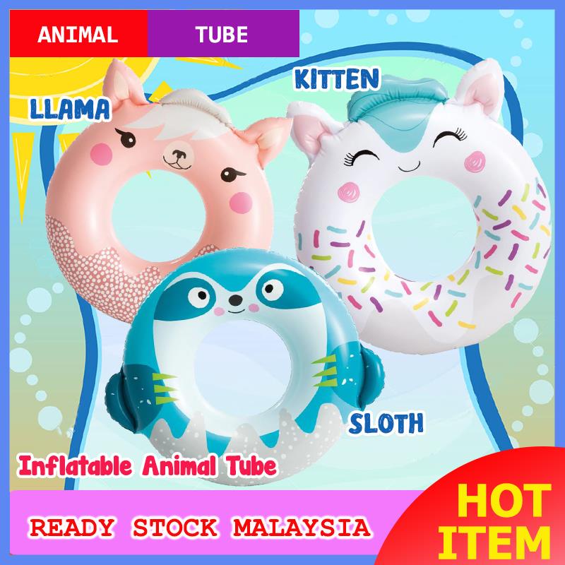INTEX 59266 3 Design Cute Animal Tubes Inflatable Round Pool Swim Ring ...