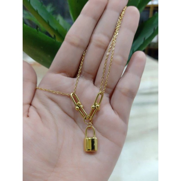 RANTAI LEHER FESYEN LOCK EMAS SUASA SADUR 24K | Shopee Malaysia