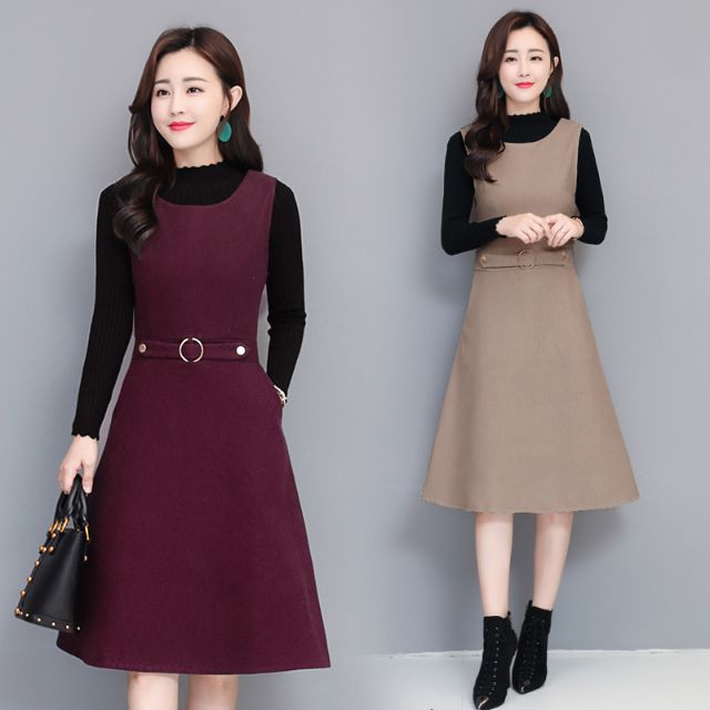Code 20191111046 New Korean Female Woolen Dress With Long Thick Strap ...