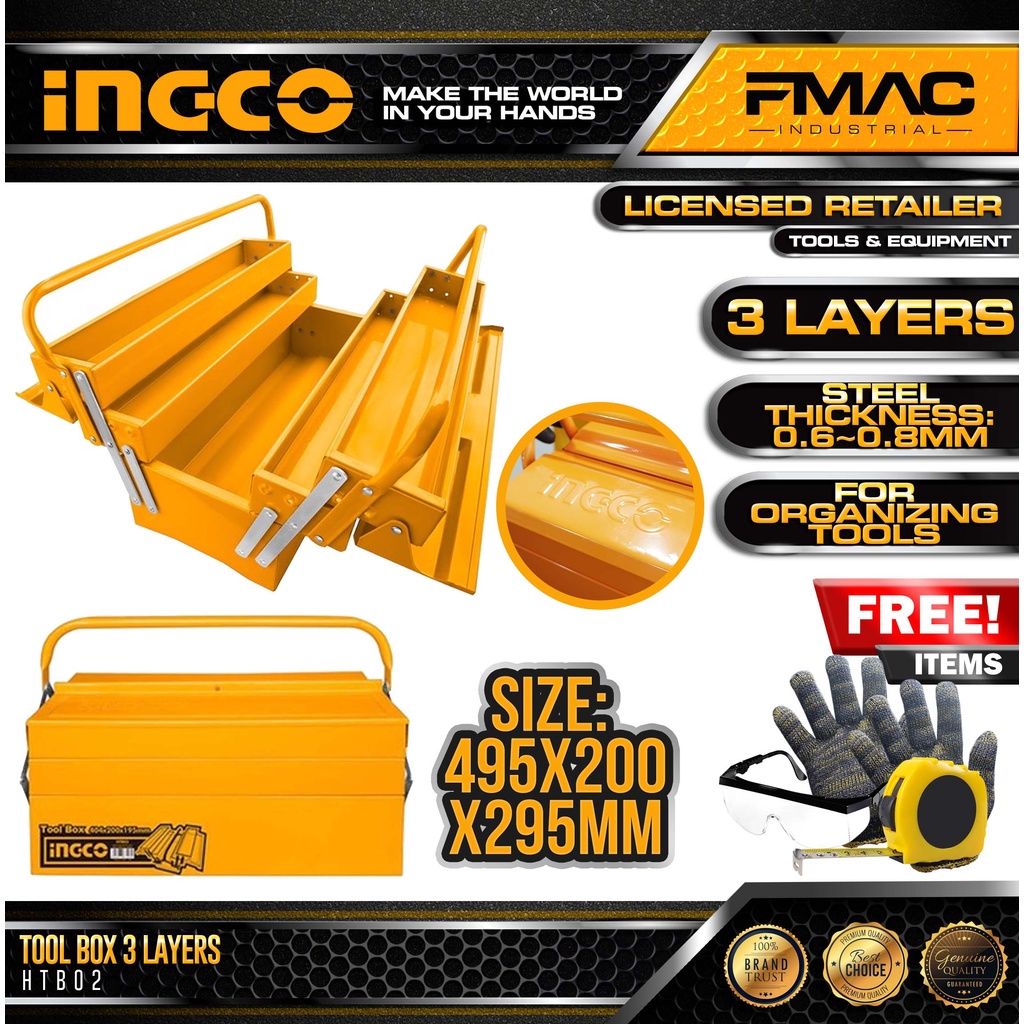 INGCO Tool Box Organizer Storage Heavy Duty 3 Layers HTB02 + FREEBIES ...