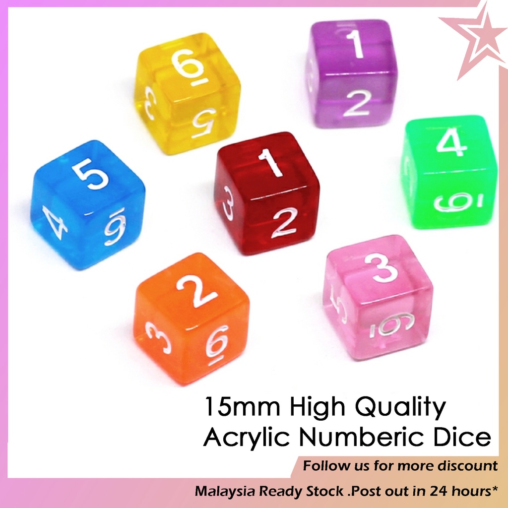 Ready Stock Numberic Dice 15mm Acrylic Transparent Colouring Dice Game ...