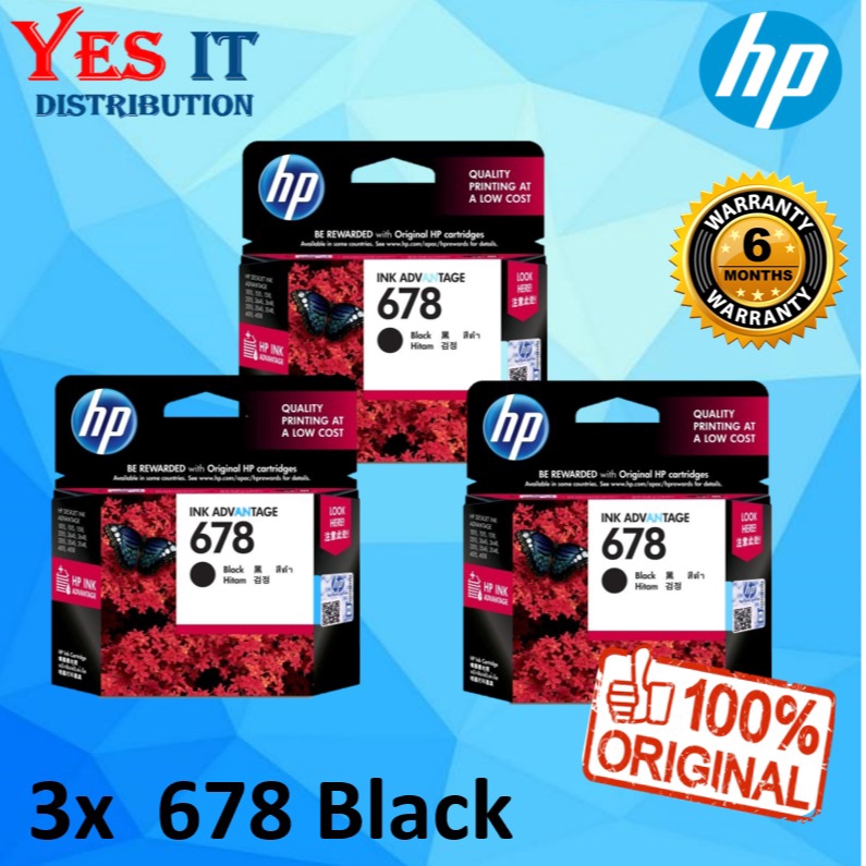 3 x HP 678 Black Ink Cartridge (CZ107AA) (Expired on APR 2024) | Shopee ...