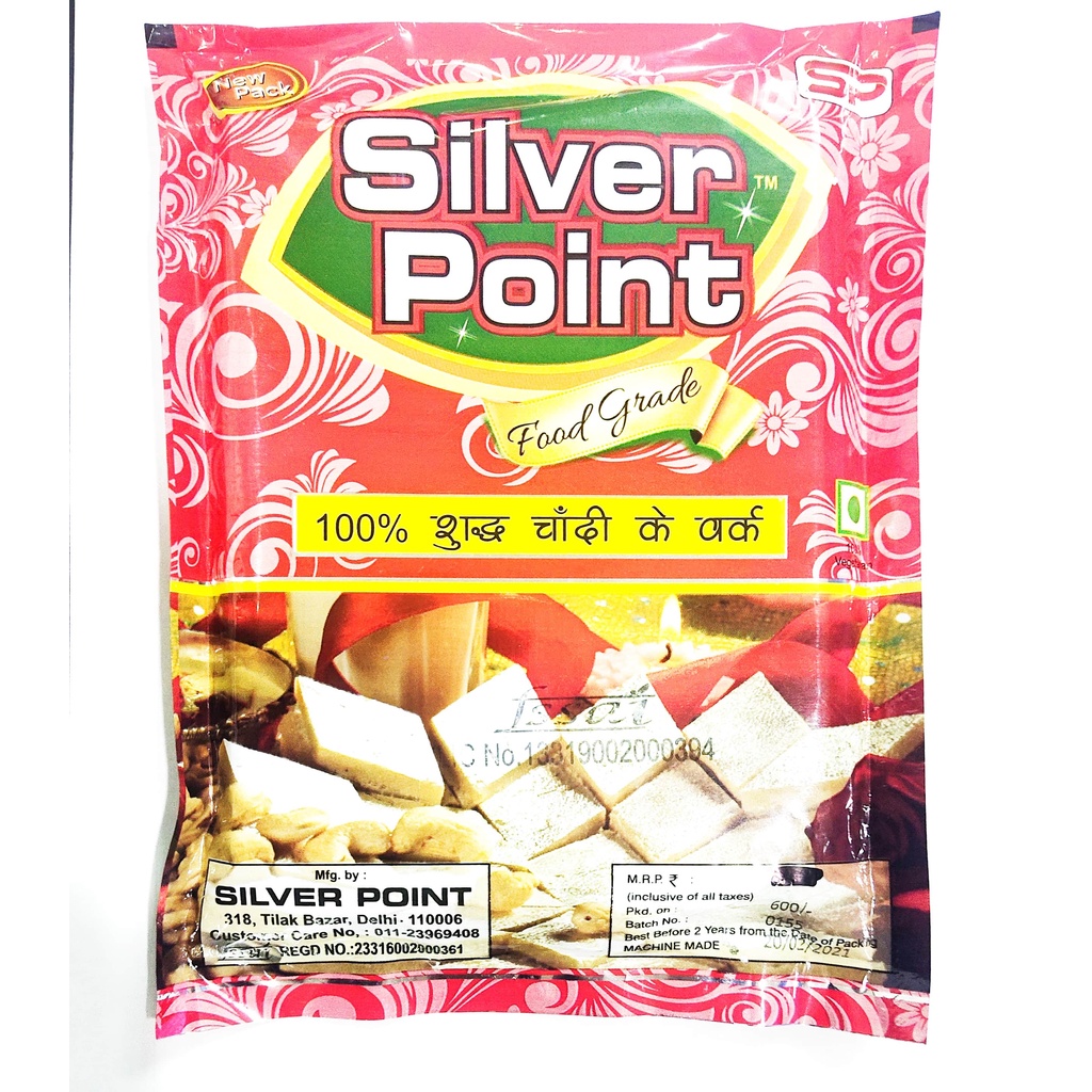 Silver Point Indian Edible Silver Leaf Foil for Desert Sweets Chandi Ka ...