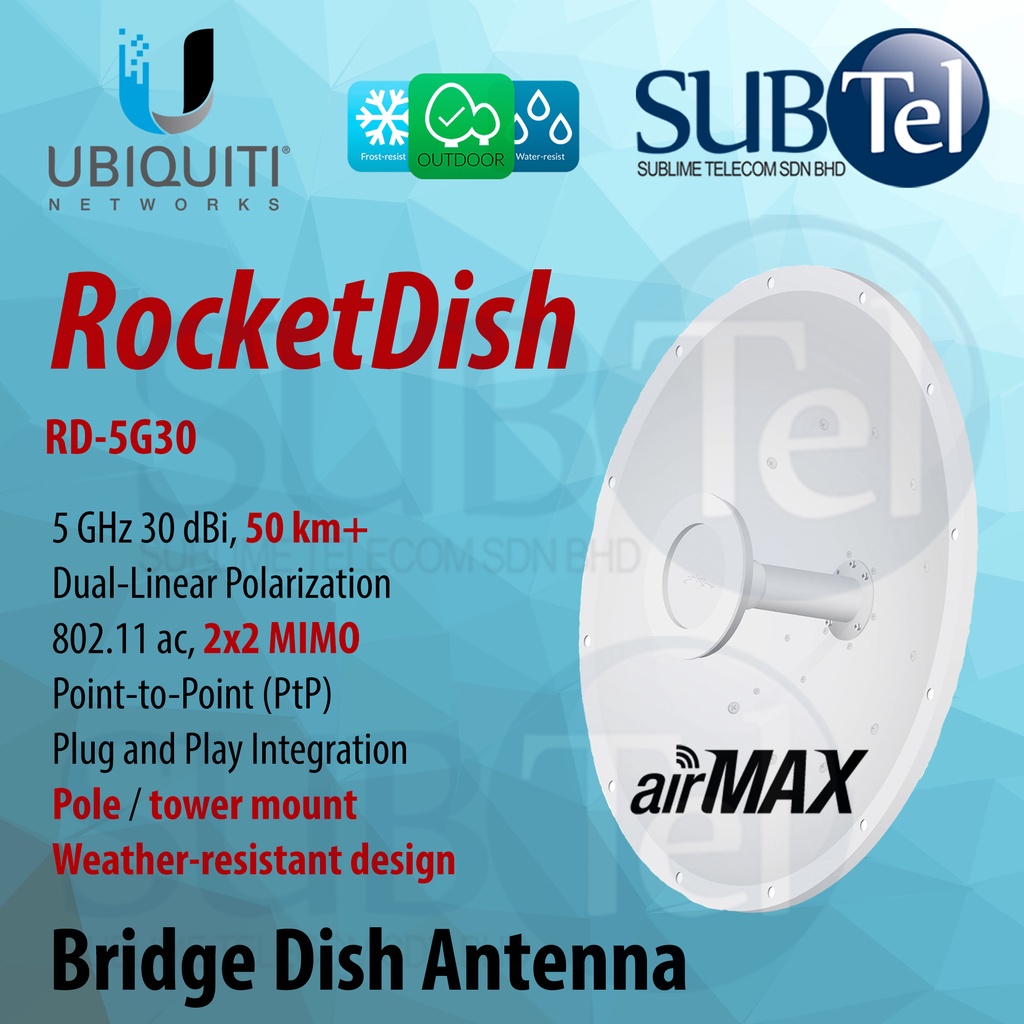 Ubiquiti RD-5G30 UISP airMAX RocketDish 5 GHz Point-to-Point Wireless ...
