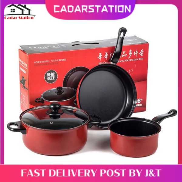 CS_READY STOCK Non stick Frying Pan & Pot Sets (4 in 1) periuk masak ...
