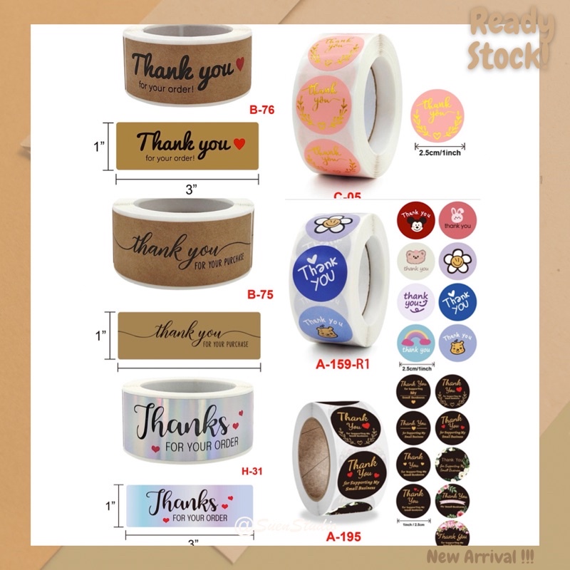 Thank you sticker round roll sealing sticker thank you flower handmade ...
