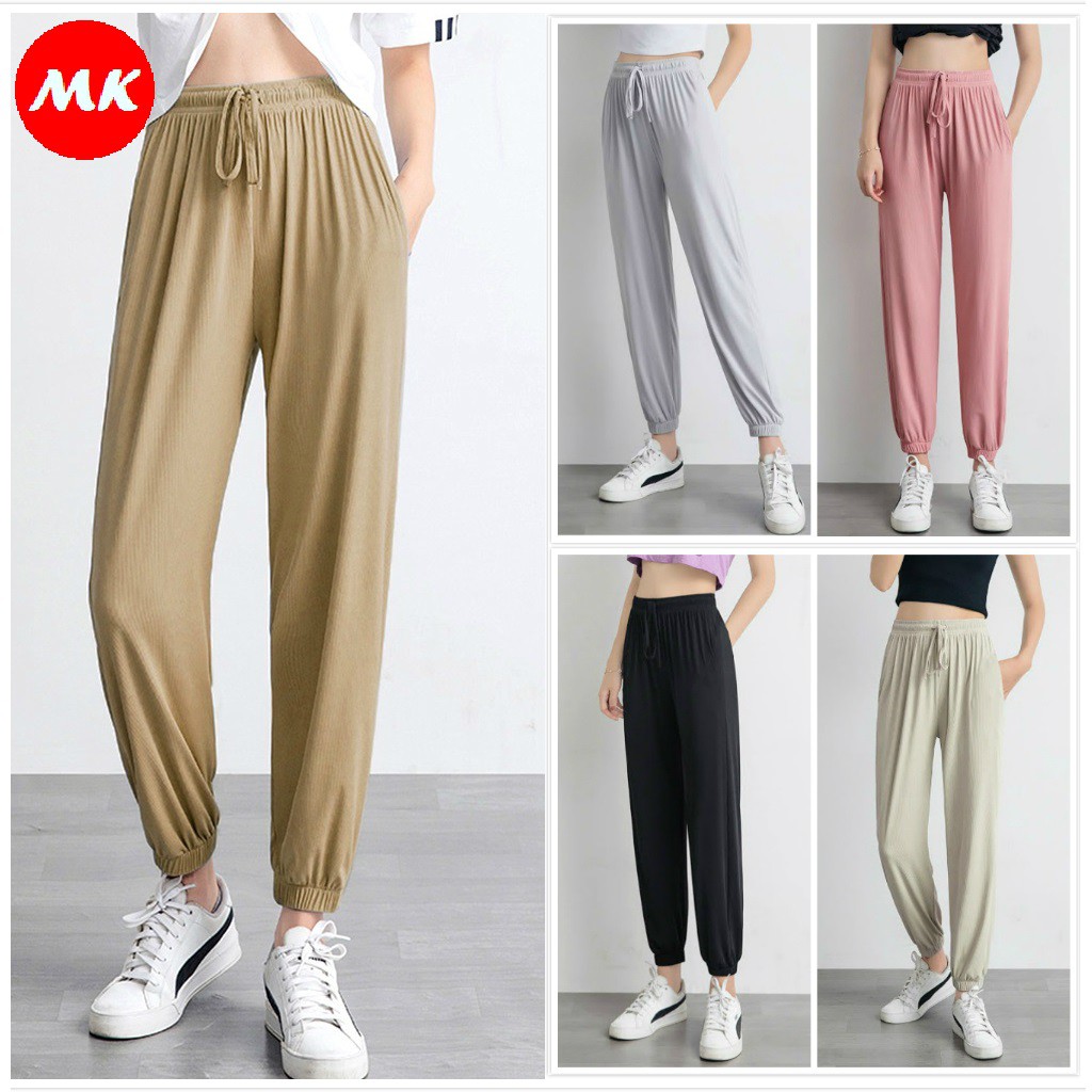 🔥 Baju Raya 2024 🔥MK Women Pants Korean Style Ice Silk Cooling Jogger ...