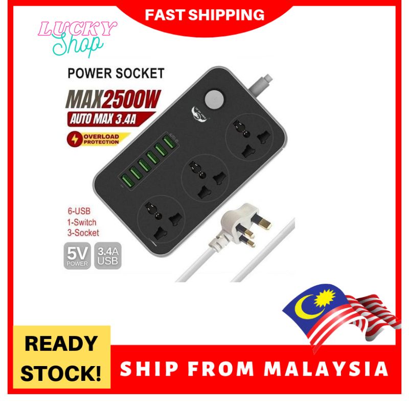 LuckyShop Universal Power Plug 6 USB Port Auto Max 3.4A With 3 Anti ...