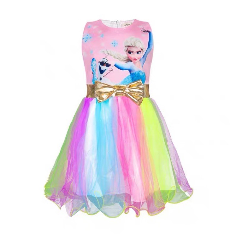Princess Frozen Elsa Gown Colourful Dress Cartoons Rainbow | Shopee ...